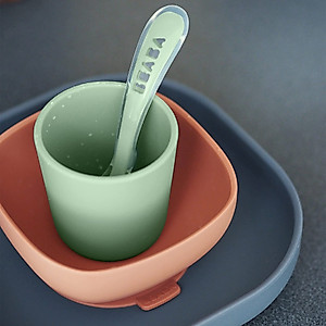 Beaba 100% Silicone 4 Piece Baby Feeding Set, Suction Plates for Baby, Includes Baby Plate, Baby Bowl, Baby Cup, 2nd Stage Silicone Spoon, High Grade Food Safe Silicone, Baby Must Haves, Mineral