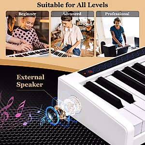 HONEY JOY Digital Piano 88 Key Semi-Weighted, Full Size Portable Electric Piano Keyboard with Sustain Pedal, MIDI Touch Sensitive Keyboard with Bluetooth, Musical Teaching Keyboard Toy (White)