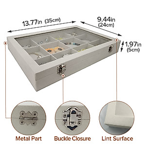 BesyPro 12 Grids Bracelet Organizer Box Ice Velvet Bangles Jewelry Storage Tray with Transparent Lid (Beige)