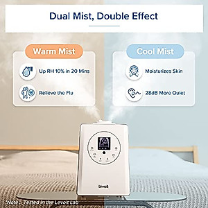 LEVOIT Humidifiers for Bedroom Large Room Home, 6L Warm and Cool Mist Ultrasonic Air Vaporizer for Plants and Whole House, Built-in Humidity Sensor, Essential Oil Diffuser, Whisper Quiet, Timer, White