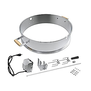 BBQSTAR Universal Stainless Steel 22.5-in Kettle Grill Rotisserie Kit-Rotisserie Ring/Spit Motor Driver/4-Prong Meat Forks/Wooden Handles-for Weber/Napoleon/Kingsford 22-in Kettle Charcoal Grills