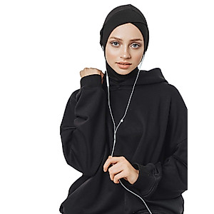 VeilWear Instant Hijab for Headphones and Glasses, Sport Head Scarf, Ready to wear Muslim Accessories for Women (Black)