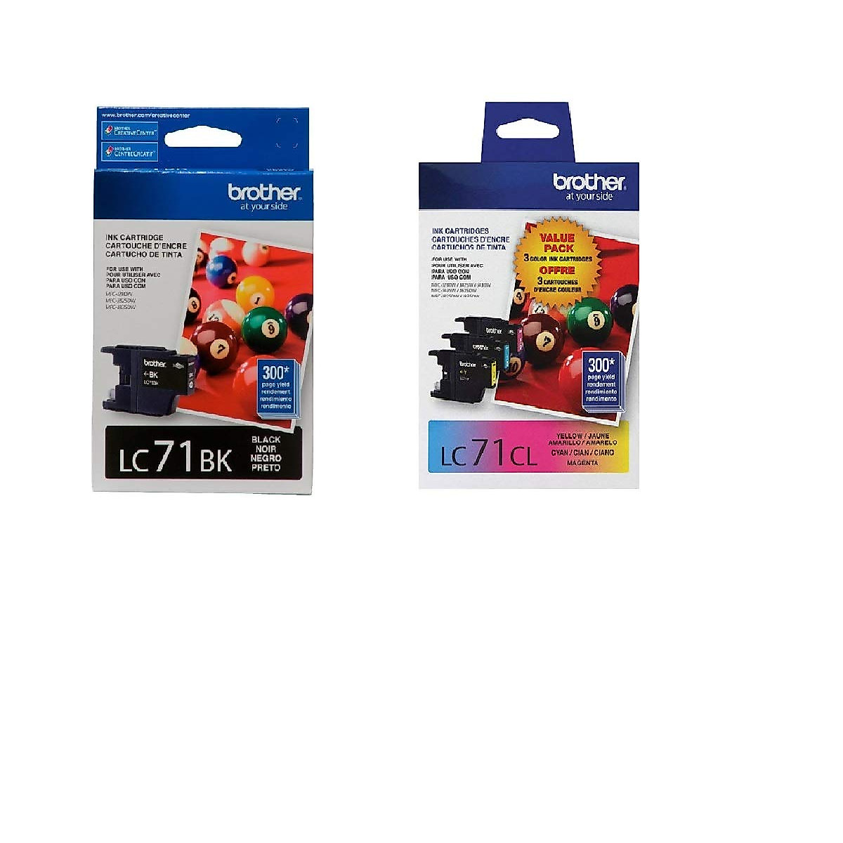 Brother LC71 Ink Cartridge (Black, Cyan, Magenta, Yellow, 4-Pack) in Retail Packaging