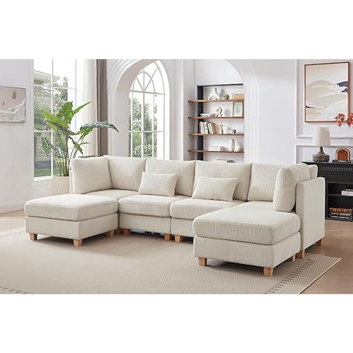 Eafurn Free Combination Reversible Modular Sectional Couch with Movable Ottoman Sets, Modern Corduroy Upholstered Convertible Sleeper Sofa Bed, Deep Seat Leisure Lounge Sofabed for Living Room Office