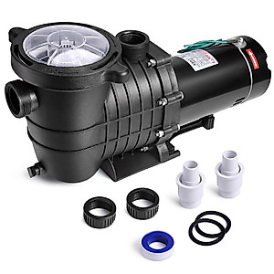 Seeutek 1.5 HP Pool Pump Above Ground and Inground,5400 GPH Powerful Self Primming Swimming Pool Pumps with Strainer Filter Basket,Upgraded 110V/220V Dual Voltage,1100W 60HZ Silent Operation. Black