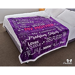 Anekha Mom Blanket – Double Layer Sherpa Fleece – Soft Fluffy Throw, Quality Print – 'Thank You Mom, I Love You' – from Daughter, Son – Gift Birthday, Mother's Day, Christmas, etc. (Twilight Purple)