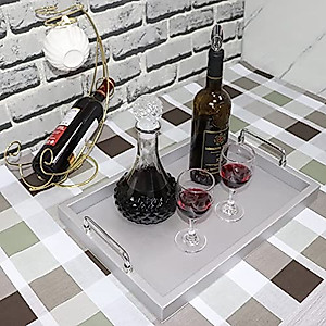 Mcbz Living & Kitchen Room Decoration Service Tray, Banquet Table & Tea Table Coffee Tray, 90° Folding Metal Handle, 17.8 x 12.3 inches (Silver)