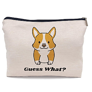 Lacosu Cute Cartoon Corgi Funny Corgi Mom Makeup Bag Make up Cosmetic Bag Small Zipper Pouch, Birthday Gifts for Dog Lovers Corgi Owners Women