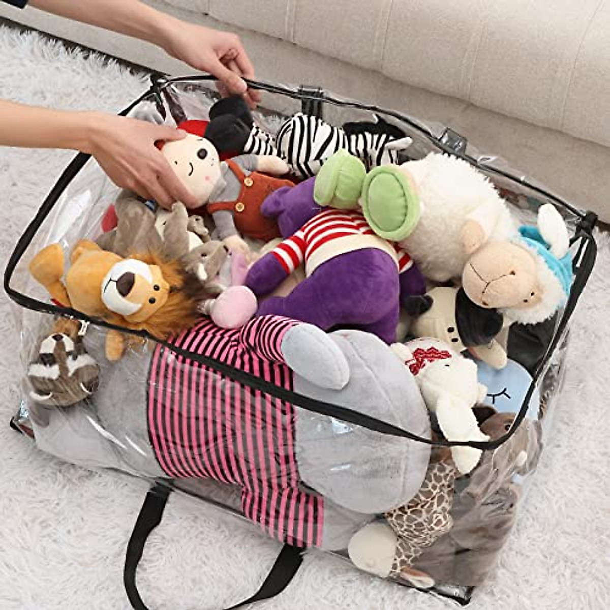 Fixwal 4pcs Clear Blanket Storage Bags, Pillow Storage, 110l Extra Large Totes for Storage with Zipper&Handles, Oversized Moving Bags, Clothes, Comforters and Pillows, Moving Supplies