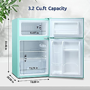 Havato 3.2 Cu.Ft Mini fridge with Freezer, Double Door Compact Refrigerator, Retro Mini Refrigerator for Dorm, Office, Bar, RV, Bedroom, (Green)