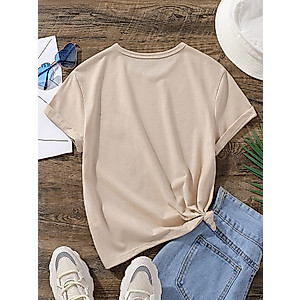 SOLY HUX Girl's T Shirts Short Sleeve Cute Graphic Tees Crewneck Cartoon Cat Print Summer Tops Apricot Graphic 9Y