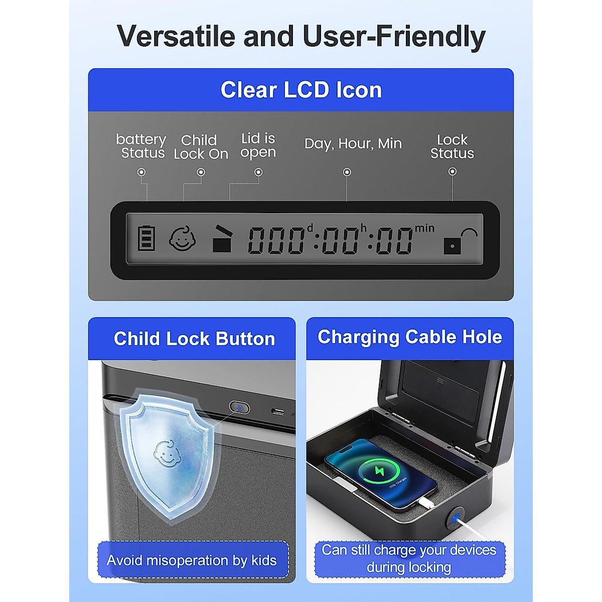 STARSIKI Metal Time Lock Box, Phone Timed Locked Box with Timer, Electronic Locking Container, USB C Charge, Audio Prompt, Self-Discipline Gift Time Safe to 365 Days for Cellphone/iPad Mini/Medication