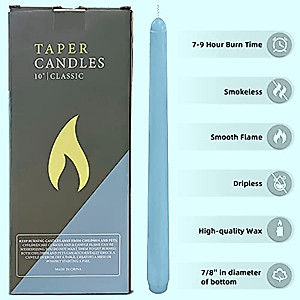 Myido Set of 12 10 inch Taper Candles - Halloween Taper Candles are Odor Free - Tall Candles Burn Long and are Perfect for Black Halloween Decorations or Dinner Candles(Blue)