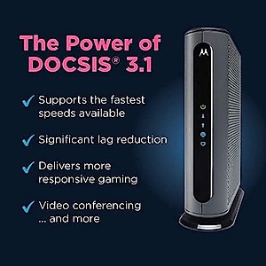 Motorola MG8702 | DOCSIS 3.1 Cable Modem + Wi-Fi Router (High Speed Combo) with Intelligent Power Boost | AC3200 Wi-Fi Speed | Approved for Comcast Xfinity, Cox, and Charter Spectrum