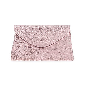 CHARMING TAILOR Classic Lace Clutch Purse Formal Handbag Evening Bag for Prom/Wedding (Pink)