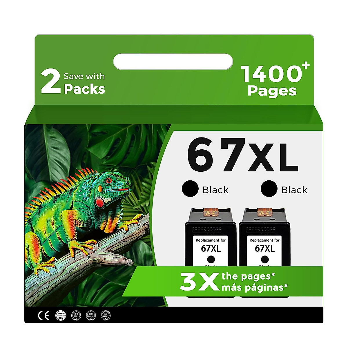 Relcolor Remanufactured HP 67XL 67 XL Black 2 Pack Ink Cartridge for 2700 2700e 2752 2752e 2755 2755e 4100 4100e 4152e 4155 4155e 6000 6055e 6055 6400 6458 6452 6458e 6455 6455e Printer HP67 HP67XL