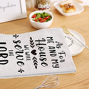 HIWX As for Me and My House We Will Serve Christian Decorative Kitchen Towels and Dish Towels, Joshua 24:15 Religious Bible Verse Hand Towels Tea Towel for Bathroom Kitchen Decor 16×24 Inches