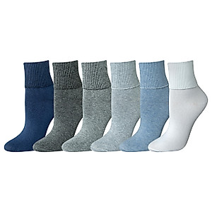Amazon Essentials Women's Turn Cuff Socks, 6 Pairs, Basic Colors, 8-12