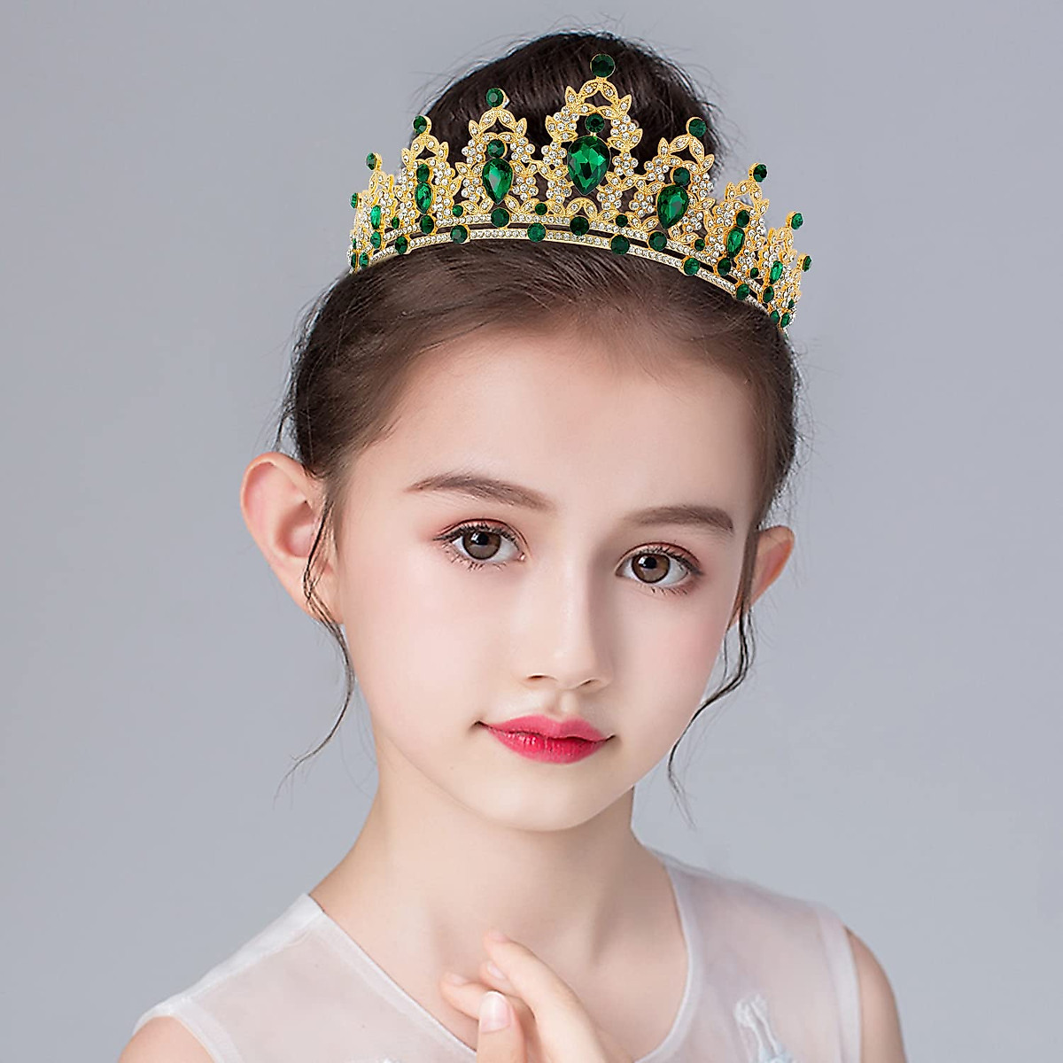 SuPoo Green Tiara and Crown for Women Gold Birthday Queen Crowns Rhinestone Princess Tiaras for Bride Quinceanera Headpieces Wedding Tiara for Birthday Party Prom Halloween