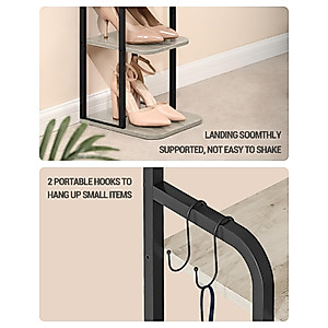 Hzuaneri Vertical Shoe Rack, Shoe Shelves, Wood Shoe Organizer for Closet, Entryway, Shoe Tower for Small Spaces, Free Standing, Adjustable, with 2 Hooks, 7 Tier Greige SR20205B