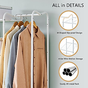 Gewudraw Wardrobe Closet with 4 Metal Shelves, Freestanding Garment Rack, Heavy Duty Clothing Rack For Hanging Clothes, Portable Clothes Rack, Closet Organizer White