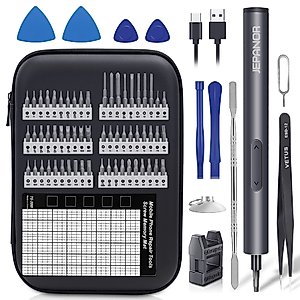 JEPANOR Mini Electric Screwdriver, Electric Precision Screwdriver Set, 76 in 1 Small Portable Cordless Torque Power Screwdriver with 60 Magnetic Bits, Rechargeable Handy Repair Tool for Phone Laptop