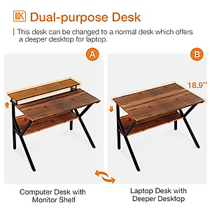 ODK Small Desk, 27.5 Inch Small Computer Desk for Small Spaces, Compact Desk with Storage, Tiny Desk Study Desk with Monitor Stand for Home Office, Espresso