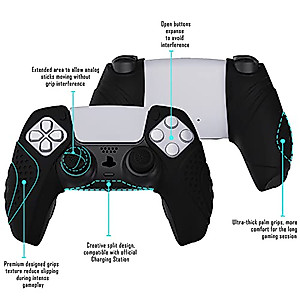 PlayVital Guardian Edition Ergonomic Soft Controller Silicone Case Grips for ps5 Compatible with Charging Station Rubber Protector Skins with Thumbstick Caps for ps5 Controller - Black