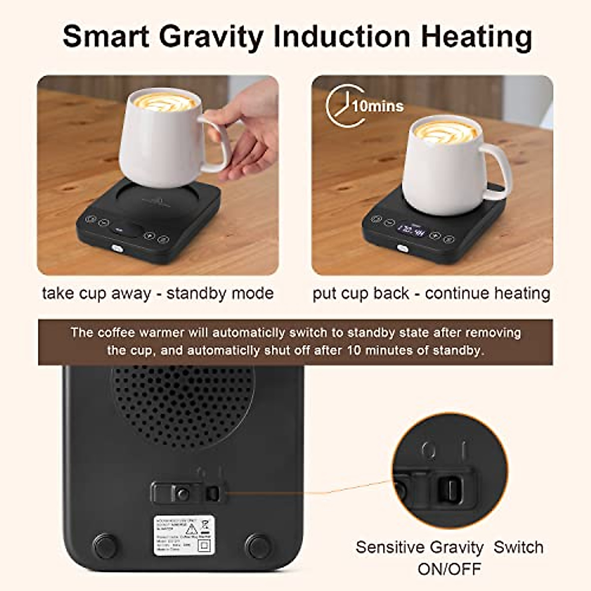 Feify Coffee Mug Warmer，Electric Coffee Warmer for Desk Home Office, Auto On/Off Gravity-Induction Smart Cup Warmer with 9 Temperature Setting，1-9 Timer Beverage Warmer Plate for Candle Milk Tea Black