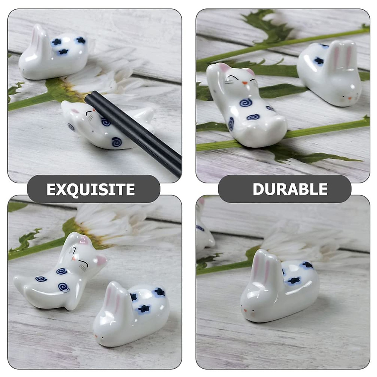 BESPORTBLE 3pcs Table Setting Chopstick Rest Rack Utensil Cutlery Pillow Rest for Chopsticks Easter Chopsticks Holder Miniature Cat Ceramic Rabbit Miniature Spoon Rest Cartoon Ceramics White
