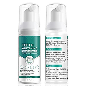 Teeth Whitening Toothpaste, 2 Pack Citrus Baking Soda Toothpaste, Foam Whitening Toothpaste, Ultra-fine Mousse Foam Deeply Cleaning Gums, Stain Removal
