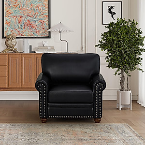 Moxoq Mid-Century Modern Faux Leather Living Room Sofa Set with Rivet Trim, Solid Wood Frame and Legs - Single, Double, Triple, 2+3 Seater, 1+2+3 Seater, 4 Color Options (Black, Single Sofa)