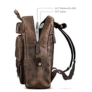 LUXEORIA Genuine Leather Travel Backpack for Women & Men, School Backpack for Boys & Girls, Handmade Retro Style Large Backpack, Laptop Backpack for Office | (17"X14"X6" - Retro - Hunter Brown)