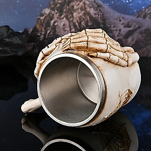 Stainless Steel Skull Mug Viking Drinking Cup Perfect Halloween Decoration and Gift for Men - Beer Stein, Tankard, Coffee Mug, and Tea Cup in One