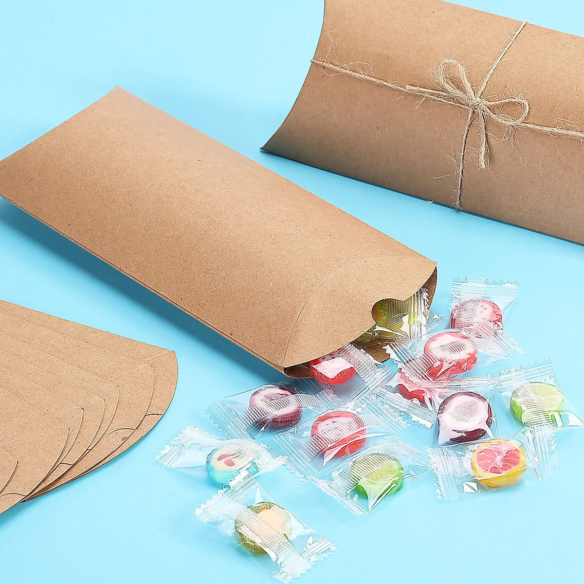 Mr. Pen- Kraft Pillow Boxes, 6.3x3.4x1.3 in, 25 Pack with Jute Twines, Kraft Gift Boxes, Paper Boxes for Gifts, Paper Pillow Candy Box, Pillow Boxes Craft, Favor Gift Boxes, Pillow Gift Boxes