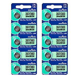Murata 357/303 Battery SR44/W/SW 1.55V Silver Oxide Watch Button Cell (10 Batteries)
