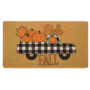 CaySep Welcome Fall Farm Pumpkin Truck Door Mats - Home Fall Decorative Doormat for Outdoor Entrance Non Slip Rubber Mat (Pumpkin)