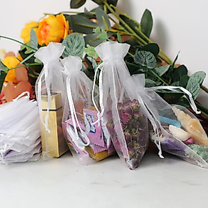 Stratalife 100PCS 5X7 inch White Organza Bags Drawstring Favor Pouches for Wedding Favor Jewelry Gift Bags (White 5x7)