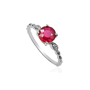 925 Sterling Silver Natural 7 MM Round Ruby Gemstone Ring July Birthstone Ruby Jewelry Solitary Proposal Ring Engagement Gift (RG-8016) (Sterling Silver, 7.5 US)