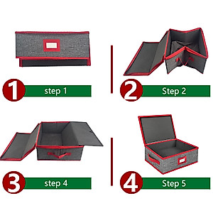 VERONLY Platter Storage Case Stackable - Christmas China Storage Containers, with Hard Lid Height of 5.3'' Padded Surfaces - Structured Top, Bottom and Sides, 4 Felt Dividers Included (Grey and Red)