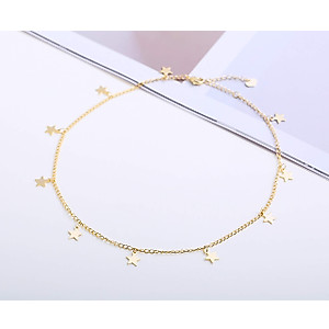 S.J JEWELRY Women Simple Delicate Full Moon 14K Gold Plated/Rose Gold/Silver Plated Layered Pendant Handmade Star Chokers Necklaces CK-Star