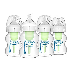 Dr. Brown’s Natural Flow® Anti-Colic Options+™ Wide-Neck Baby Bottles 5 oz/150 mL, with Level 1 Slow Flow Nipple, 4 Pack, 0m+