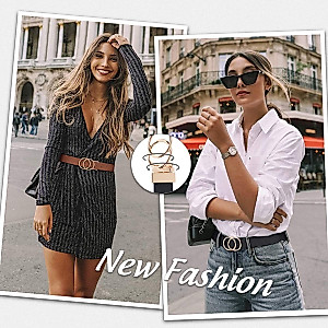 JASGOOD Women Leather Belt, Reversible Belt, Leather Waist Belt for Jeans Dress with Gold Double O Ring Rotate Buckle, A-Black/Brown, Fit Size 31"-35"