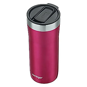 Contigo Streeterville Stainless Steel Vacuum-Insulated Tumbler with Straw and Splash-Proof Slider Lid, Keeps Drinks Hot up to 8hrs or Cold for 24hrs, Great for Travel/Work/School, 24oz Dragonfruit