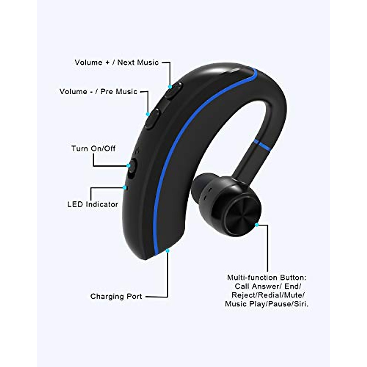 NANAMI Bluetooth Headset, Bluetooth Earpiece V5.0, 320Hrs Ultralight Headphones with Rotatable Mic, Hands-Free Earphones, Noise Cancelling, in-Ear Earbuds for iPhone Android Cell Phone/Laptop/Trucker