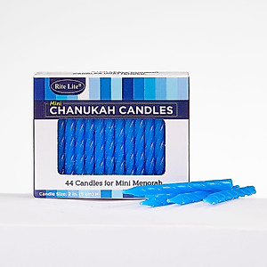 Blue Hanukkah Candles by Rite Lite | Mini Pack of 44 Menorah Chanukah Candles Value Gift Set | Premium Quality Wax Jewish Holiday Party Favors Gifts, Decorations for All 8 Nights!