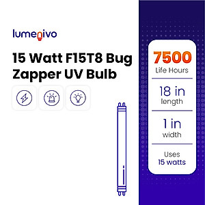 lumenivo 15 Watts F15T8 Blacklight Bulb Replacement UV Bulb for Bug Zapper 18 Inch Black Light Bulb - T8 Bulb with G13 Medium 2 Pin 13mm Center-to-Center Base - 7500 Hours - 2 Pack