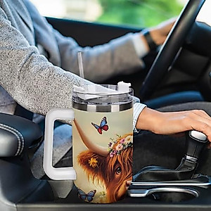 Highland Cow (2) Tumbler with Handle Travel Mug Water Bottle Tea Coffee Cup White-style