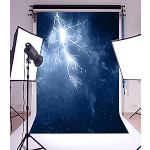 AOFOTO 4x6ft Lightning Flash in Night Sky Backdrop Flash Thunder Photography Backdrops Light Natural Phenomenon Starry Photo Studio Props Pirate Theme Super Man Kid Boy Girl Portrait Vinyl Wallpaper