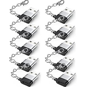 USB C Female to USB Male Adapter 10 Pack, USB A Male to USB C Female Cable Converter with Keychain, USBC Type C Connector Charge & Data Sync for Laptop Car Charger Headphone Computer Hub and more